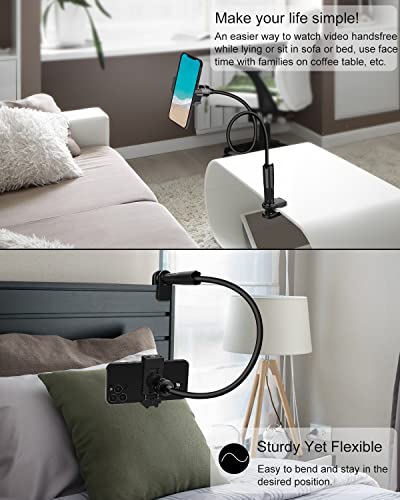 Gooseneck Phone Holder for Bed / Desk, Flexible Phone Holder with 360 Adjustable Clamp Clip, Overhead Phone Mount, for Cookie Decorating, Recording or Watching Video TikTok Blog Crafting Drawing