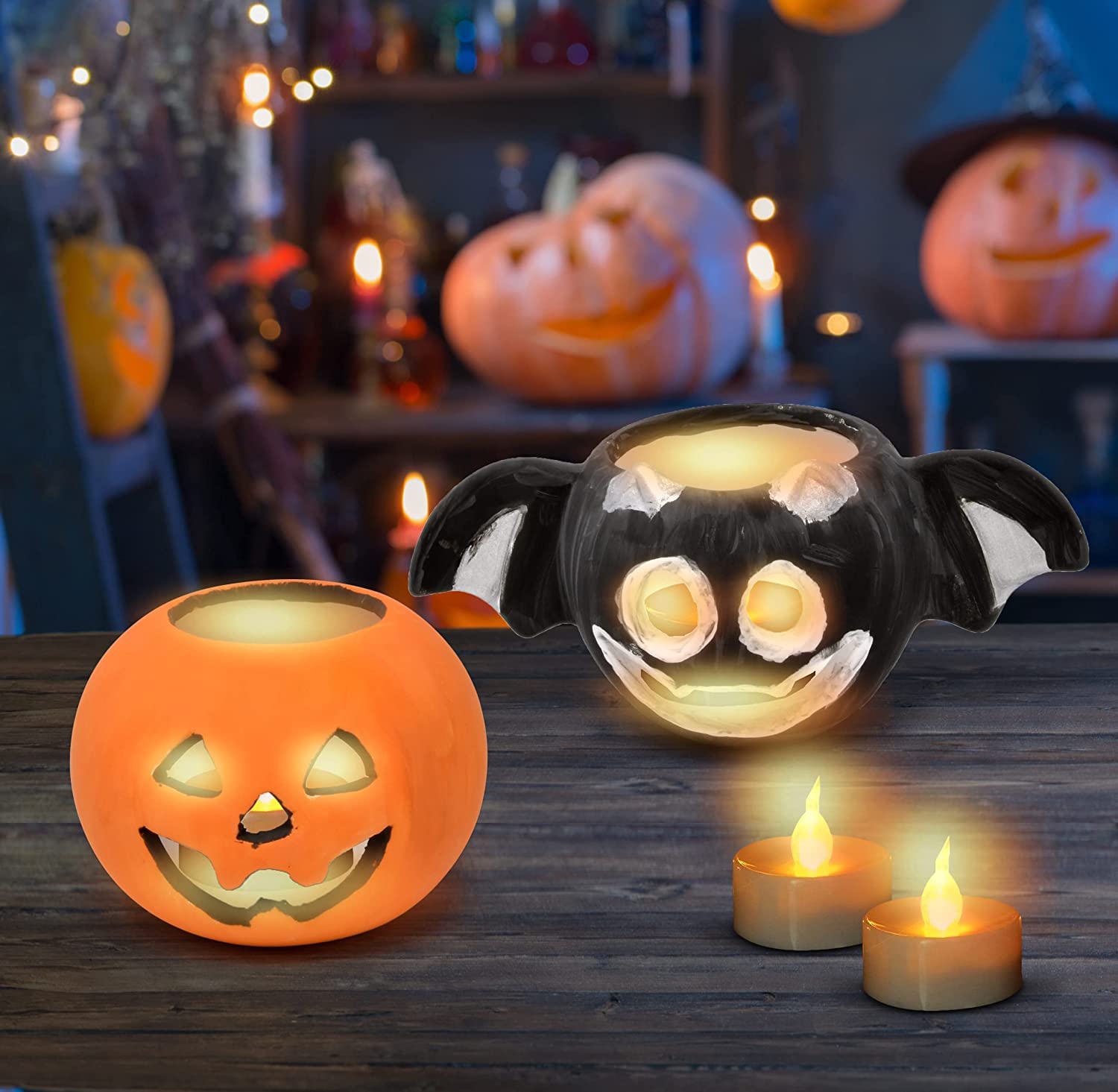 Gift Boutique Ceramic Pumpkins Skull Bat Figurines Paint Craft Kit Set of 6 Unpainted Ceramics Pumpkin Ready to Paint for Kids Classroom Fall Halloween Party Decor