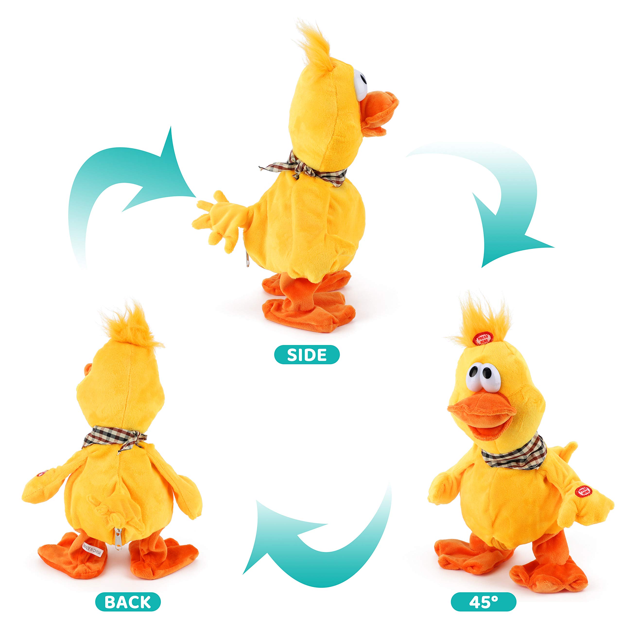 Cuteoy 13" Quacking Duck Musical Stuffed Animal Plushies Walking Singing Waving Electronic Interactive Plush Toy for Kids Boys Easter