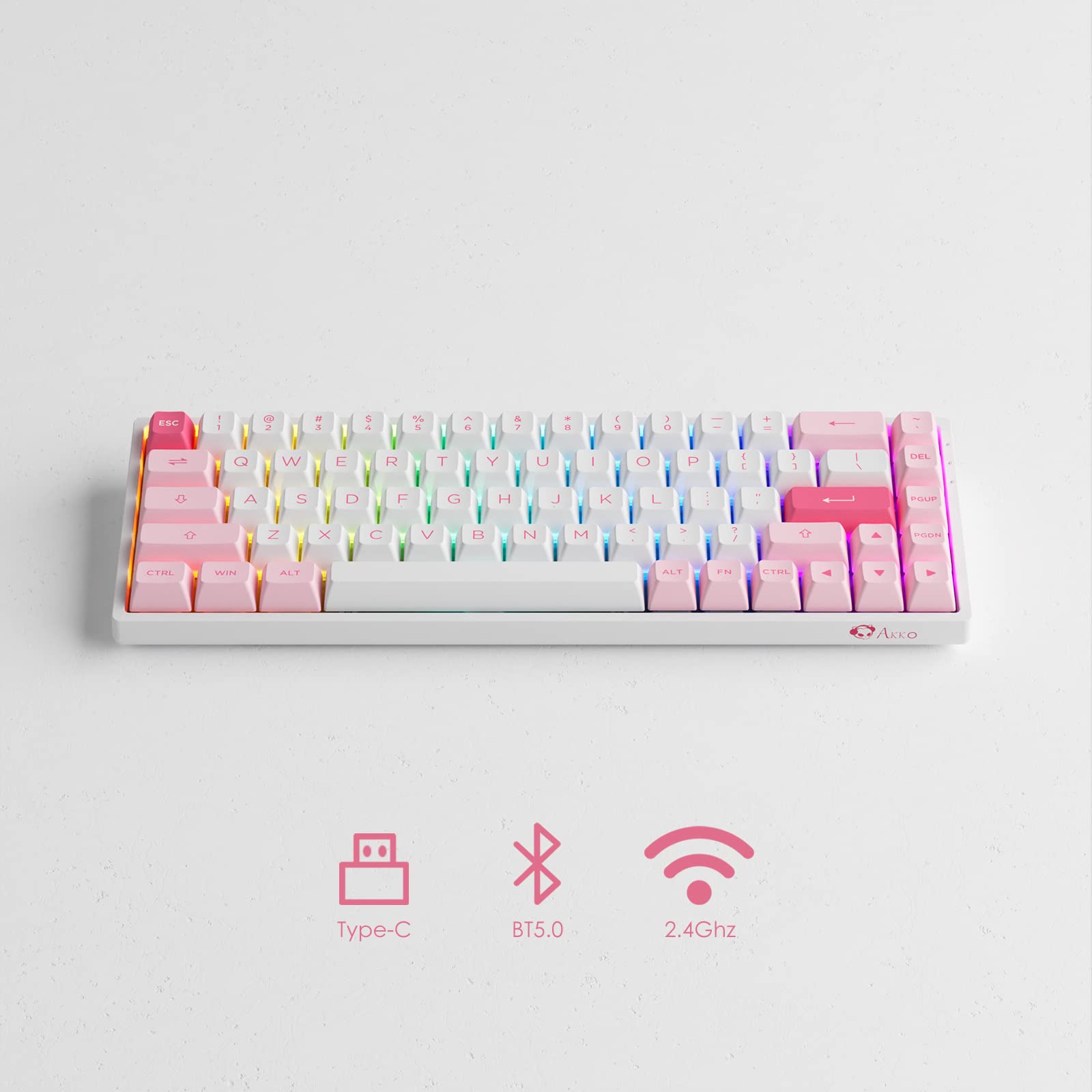 Akko 3068B Plus Prunus Lannesiana 65% Percent Hot Swappable Pink Mechanical Keyboard Wireless with Extra 90pcs Jelly Black Linear Switches, Wired/Bluetooth RGB Gaming Keyboard with PBT Keycaps