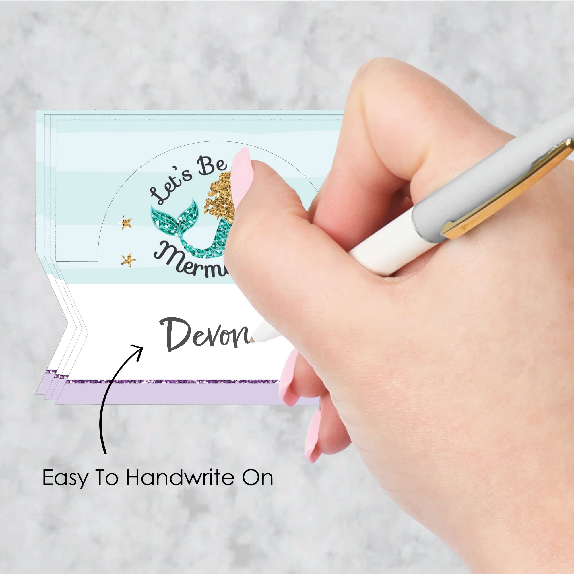Big Dot of Happiness Let’s Be Mermaids - Baby Shower or Birthday Party Tent Buffet Card - Table Setting Name Place Cards - Set of 24