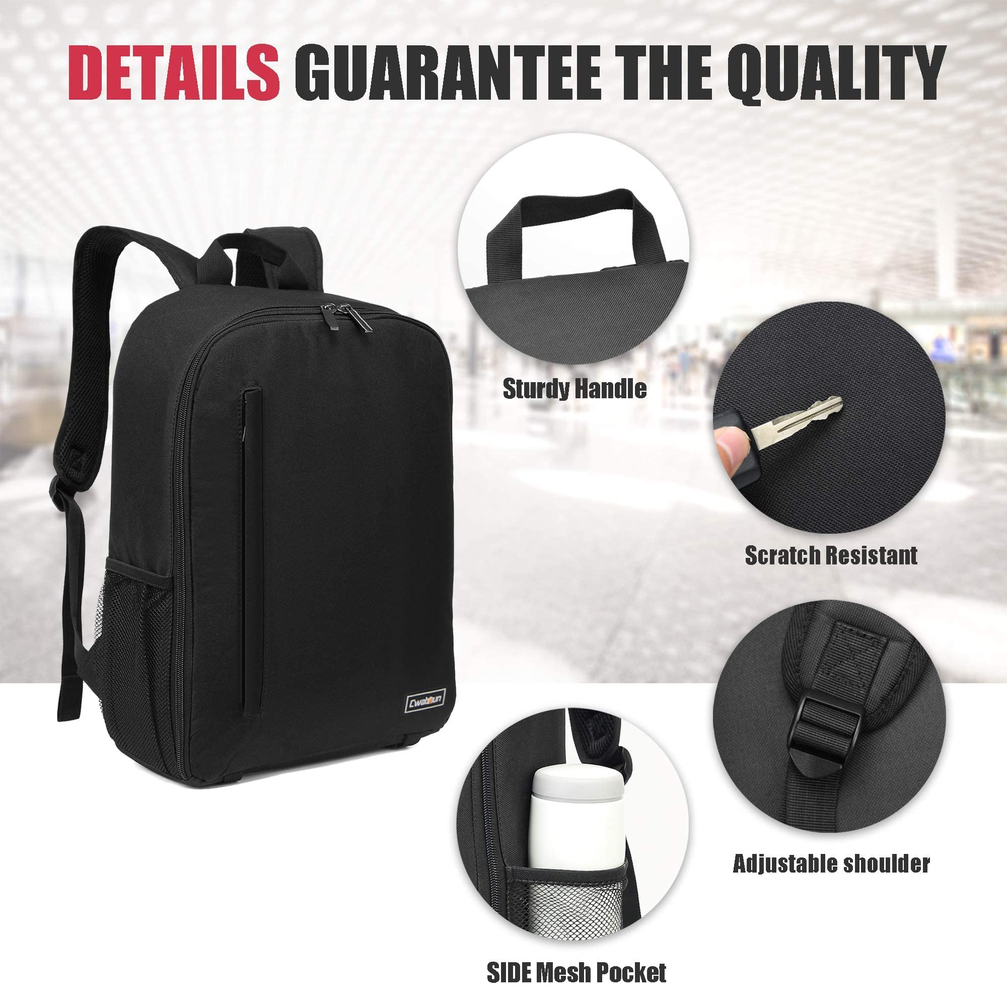 Cwatcun Camera Backpack with USB,Rain Cover,fit 15.6" Laptop,Anti-Theft Rear Open Camera Bag,Waterproof Camera Case with Tripod Straps for Canon Nikon Sony DSLR SLR Photography Bag Unisex(III-L-Black)