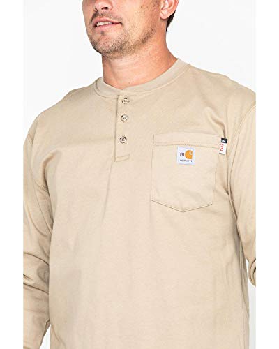 Carhartt mens Flame Resistant Force Cotton Long Sleeve Henley (Big & Tall) Shirt, Khaki, XX-Large Big Tall US