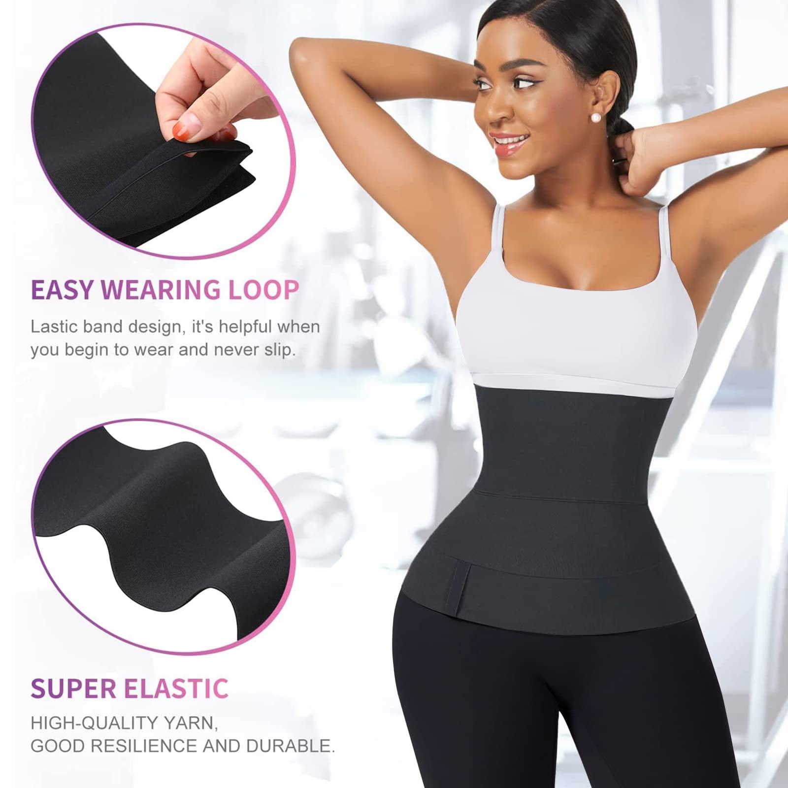 JangBe Waist Trainer for Women with Loop Wrap Around Waist Trainer Plus Size Invisible Workout Waist Trimmer for Gym Black
