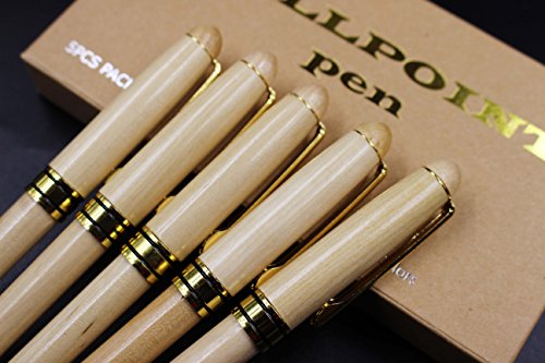 JASON YUEN 5PCS PACK Wooden Eco pen White wood ballpoint pens with gold accessories (Model A, 5PCS WHITE WOODEN)