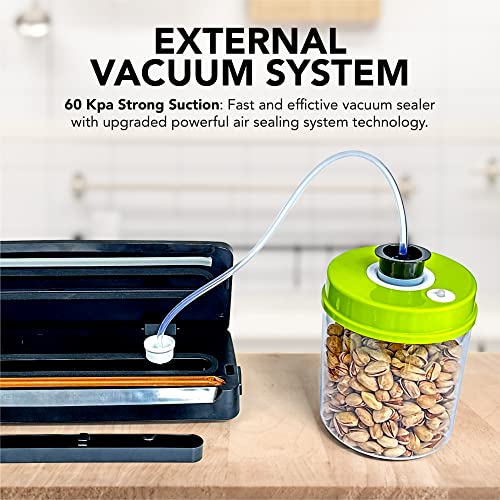 HOMARK Vacuum Sealer Machine, Digital Display Smart Function Household 80 kPa Food Saver Vacuum Sealer with Tempered Glass Surface, Dry Moist Mode, Includes 10 Vacuum Bags 6βx10β, 3 Food Modes,2 Pump Speed, Lab Tested