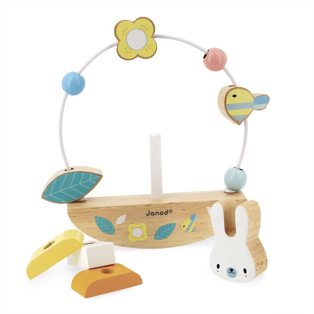 Janod - Pure Bead Maze and Rocking Rabbit - Ages 1+ - J05149, White