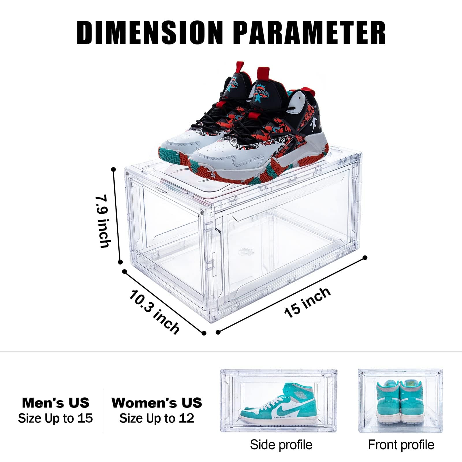 AOHMPT Upgraded 12 Pack Shoe Box,Acrylic Clear Shoe Boxes,Drop Front Shoe Storage Box,Clear Plastic Stackable Sneaker Box,Shoe Containers,Shoe Display Case,Sneaker Storage,Fits Up to Size 15