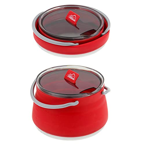 Higher Altitude Collapsible Travel Kettle Pot with Lid - 1L Red Portable Water Boiler Tea Maker for Camping Gas Stove