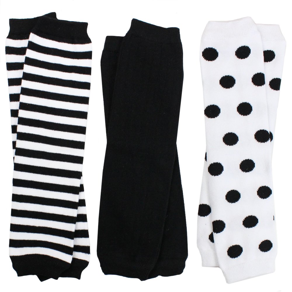 juDanzy 3 Pair Baby Boy And Girl Leg Warmers Black and White Stripes (One Size)