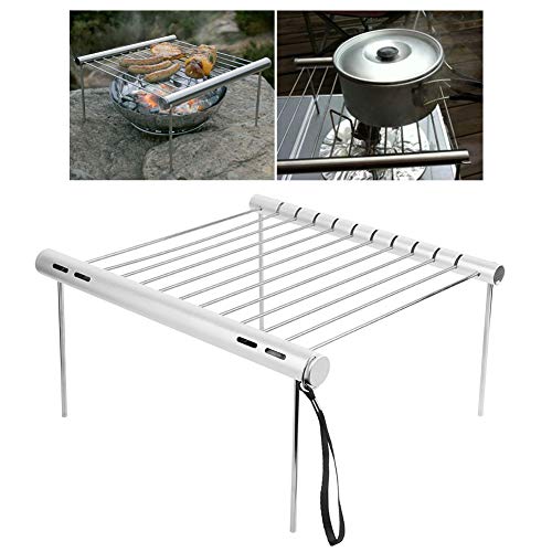 BBQ Grill Rack, Stainless Steel Folding Charcoal BBQ Rack Portable Simple Barbeque Grill Rack 12 inch for Outdoor Grill Camping Cooking Picnics