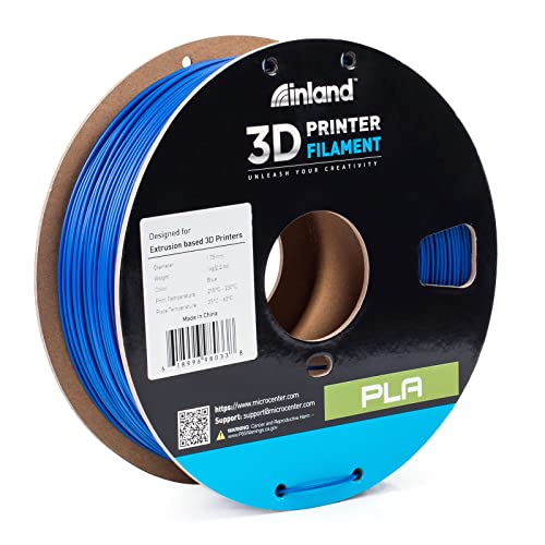 Inland PLA 3D Printer Filament 1.75mm - Dimensional Accuracy +/- 0.03mm - 1kg Cardboard Spool (2.2 lbs) β Fits Most FDM/FFF Printers β Odor Free, Clog Free Filaments - Blue