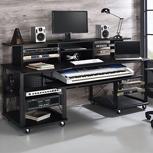 Acme Furniture Metal and Wooden Music Desk with Wheels, Black
