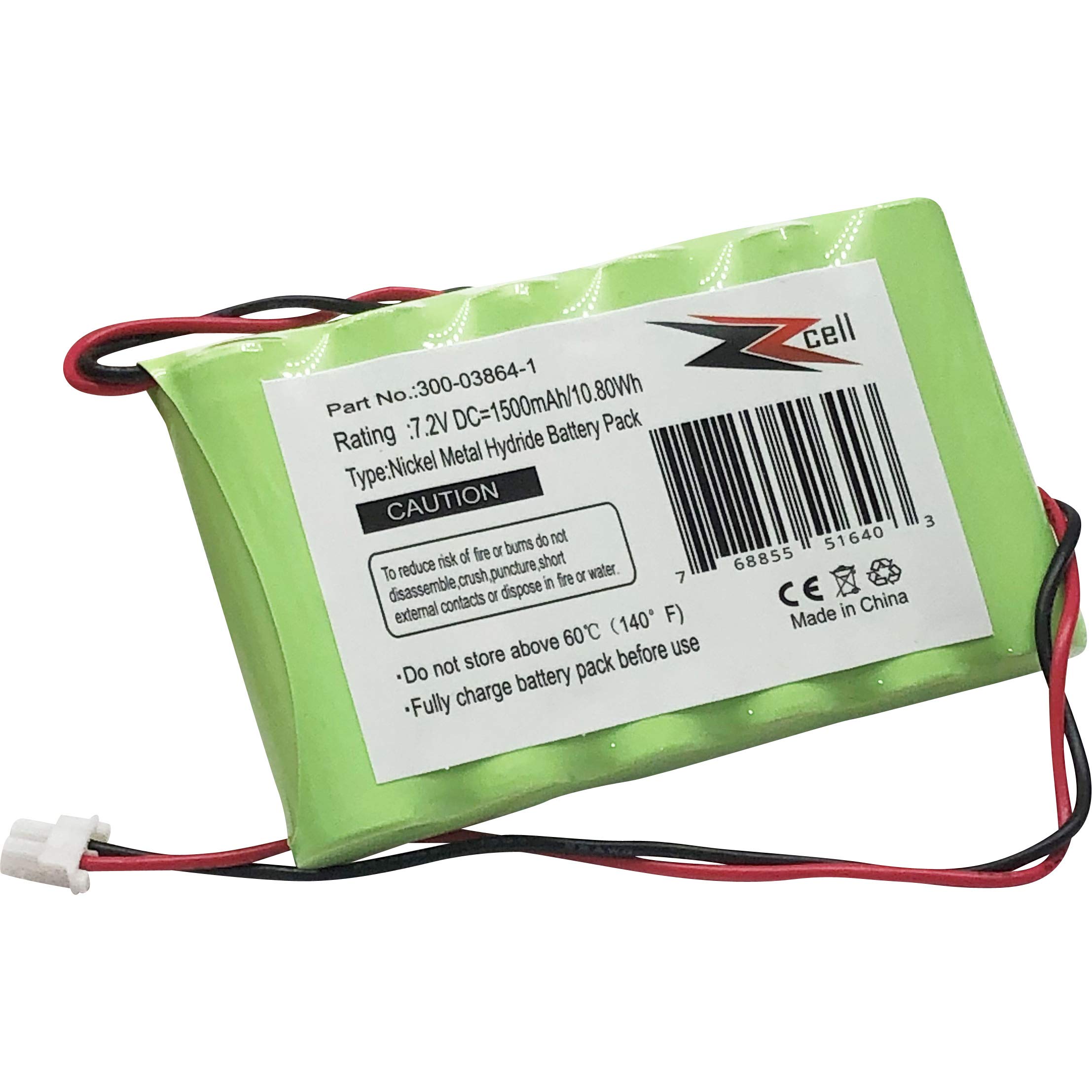 ZZcell 2-Pack Battery for Honeywell Alarm 300-03864-1, Lynx L3000, Lynx L5000, Lynx L5100, ADEMCO 300-03865, 7.2V, 1500mAh (NOTE: Please Check Part Number Before Purchase -Battery Connector- 2 Prong)