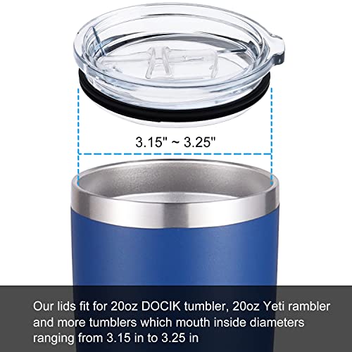 Docik Splash Proof Lids Covers for 20 Oz Yeti Rambler Ozark Trail Tumbler and More Travel Cup, Also Fit for Yeti 10 Oz Lowball, 2 Pack