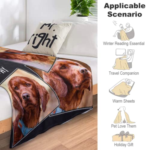 Custom Memorial Blanket Gifts for Dog Lover: Personalized Puppy Photo Collage Throw Blanket with Picture Name in Loving Memory Blanket - Made in USA