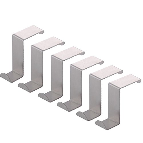 Home-organizer Tech Stainless Steel Reversible Over The Door Hook Removable Cubicle Coat Hook, Brushed Finish 6 Pack