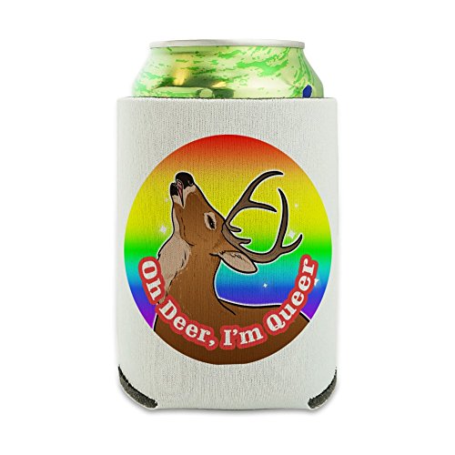 Oh Deer I'm Queer Rainbow Pride Gay Lesbian Funny Can Cooler - Drink Sleeve Hugger Collapsible Insulator - Beverage Insulated Holder