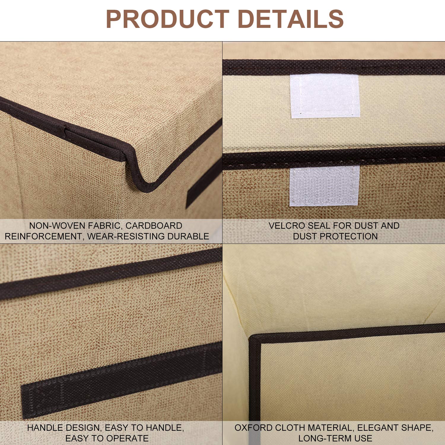 Fabric storage boxes and storage boxes, with handles and flip design, large foldable boxes, used to store books, clothes, toys, family bedroom closets, office storage bags. (2 pieces in beige)