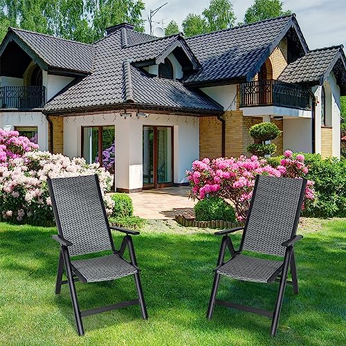 Homey Folding Patio Chairs, No Assemble Chair with Aluminum Frame Adjustable Backrest for Outdoor Camping, Porch, Balcony Portable Chairs, Set of 2 (Gray)