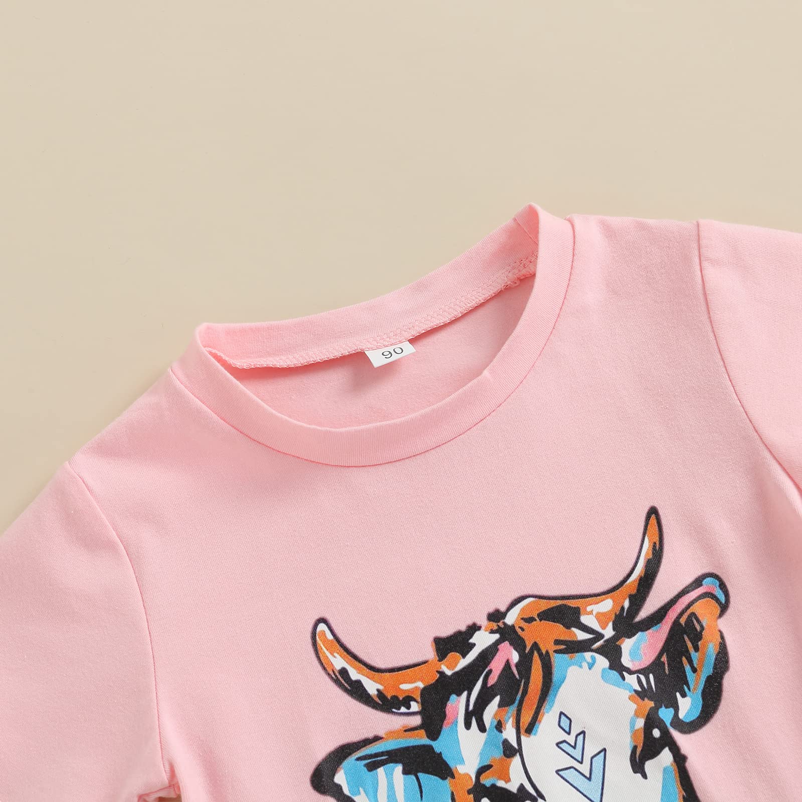 Bmnmsl Baby Toddler Girl Clothes Summer 2T 3T 4T 5T Outfits Short Sleeve Top & Flared Pants Sets Kids Cattle Tiger Pattern (Cows-Pink, 2-3T)