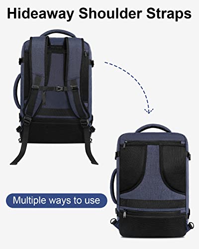 Carry on Backpack, Airline Approved 45L Travel Backpack with 3 Packing Cubes for Men Women, Water Resistant Expandable Overnight Weekender Luggage Daypack Suitcase Duffel Bag, Gift for Travelers, Blue