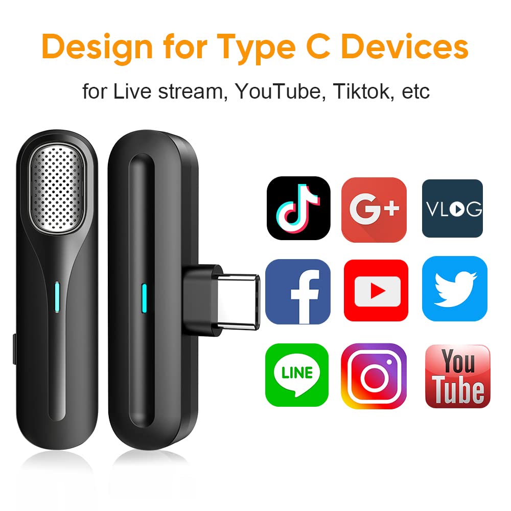 Jassco Wireless Lavalier Microphone for Android USB C Phone, Noise Reduction Lapel Mic Clip with Charging Case Recording, YouTube, Facebook LiveStream, Vlog, TikTok (No APP or Bluetooth Needed), DX01