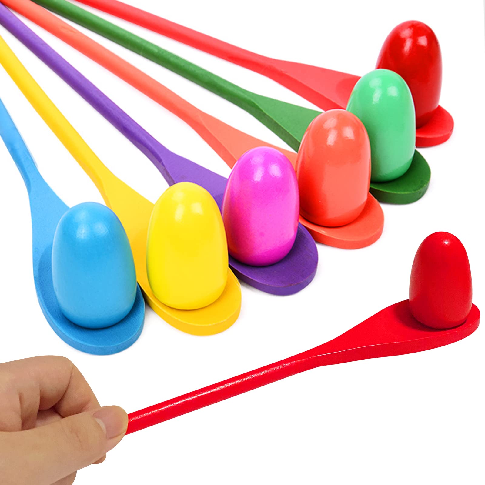 Jauoou Egg Spoon Race Game Sets, 6PCS Wooden Eggs and 6PCS Wooden Spoons Balance Game Relay Race Games for Kids Easter Eggs Hunt Game Indoor or Outdoor