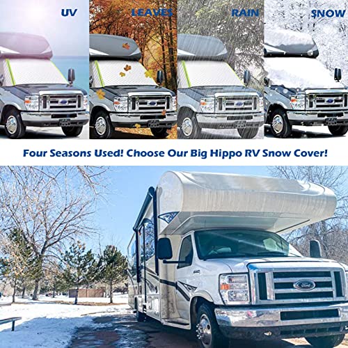 Big Hippo Windshield Cover RV Window Sunshade Cover for Class C Ford E450 1997-2022 Motorhome, UV Block Offer Complete Privacy with Reflective Strips RV Accessories 4 Layers with Mirror Cutouts Silver