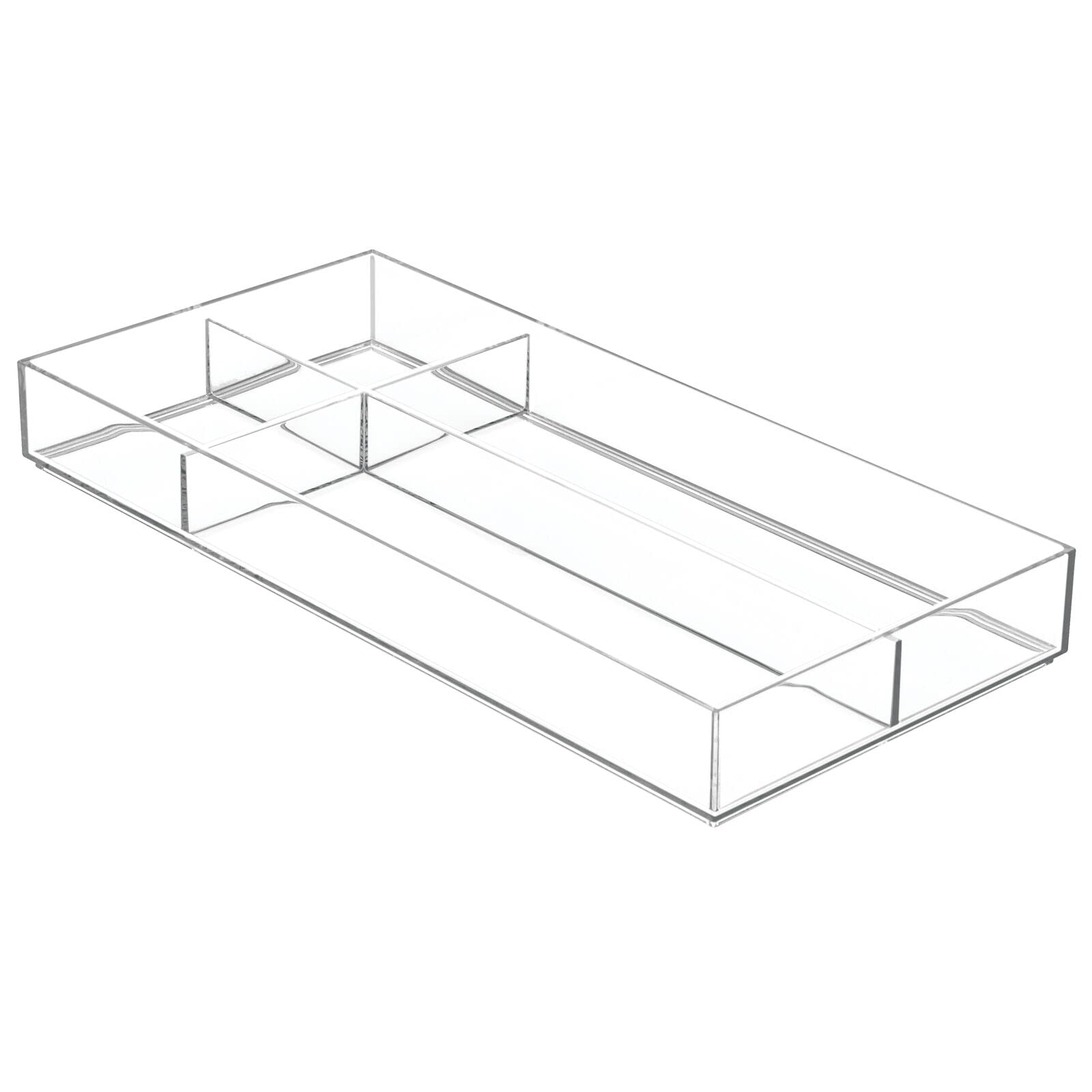 mDesign Plastic Divided Makeup Organizer Holder Tray for Bathroom Drawer, Vanity, Countertop Storage - Cosmetic Organization Holds Palettes, Brushes, Accessories - Lumiere Collection - Clear