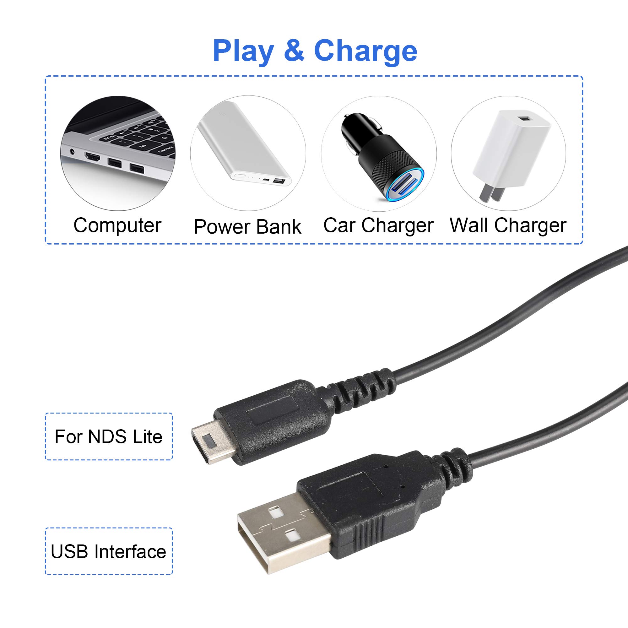CSTESVN DS Lite USB Charger Cable Kit, 2 Pcs 3.9ft Charging Cord and 4 Stylus Pen Compatible with Nintendo DS Lite (ONLY for NDSL, NOT for 3DS, 2DS, DSi, DS)