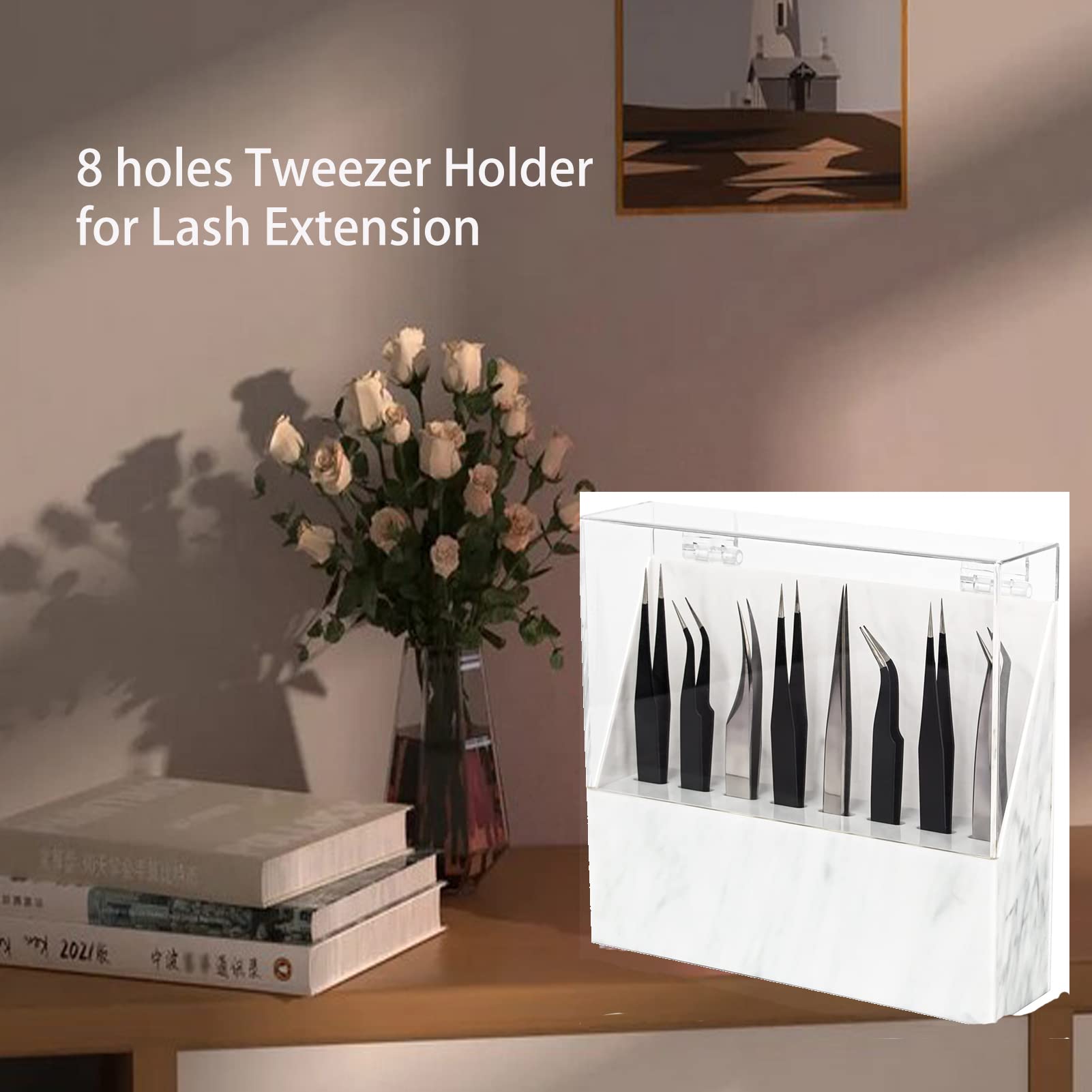 BUCICE Tweezer Holder Stand for Eyelash Extension Dust-proof Eyelash Curler Storage Rack 8 Hole Acrylic Display Stand Eyelash Extensions Supplies Rack for Salon and Home Use