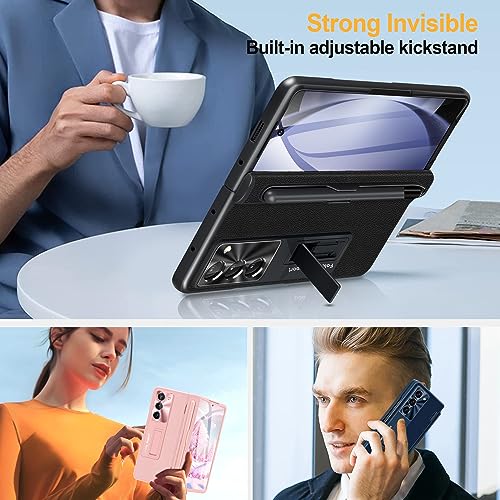 Fingic for Samsung Galaxy Z Fold 5 Case [with S Pen & Built in Screen Protector & S Pen Holder ] Kickstand Hinge Protection Military Grade Drop Tested 360° Full Body Protective Phone Case,7.6"(Black)