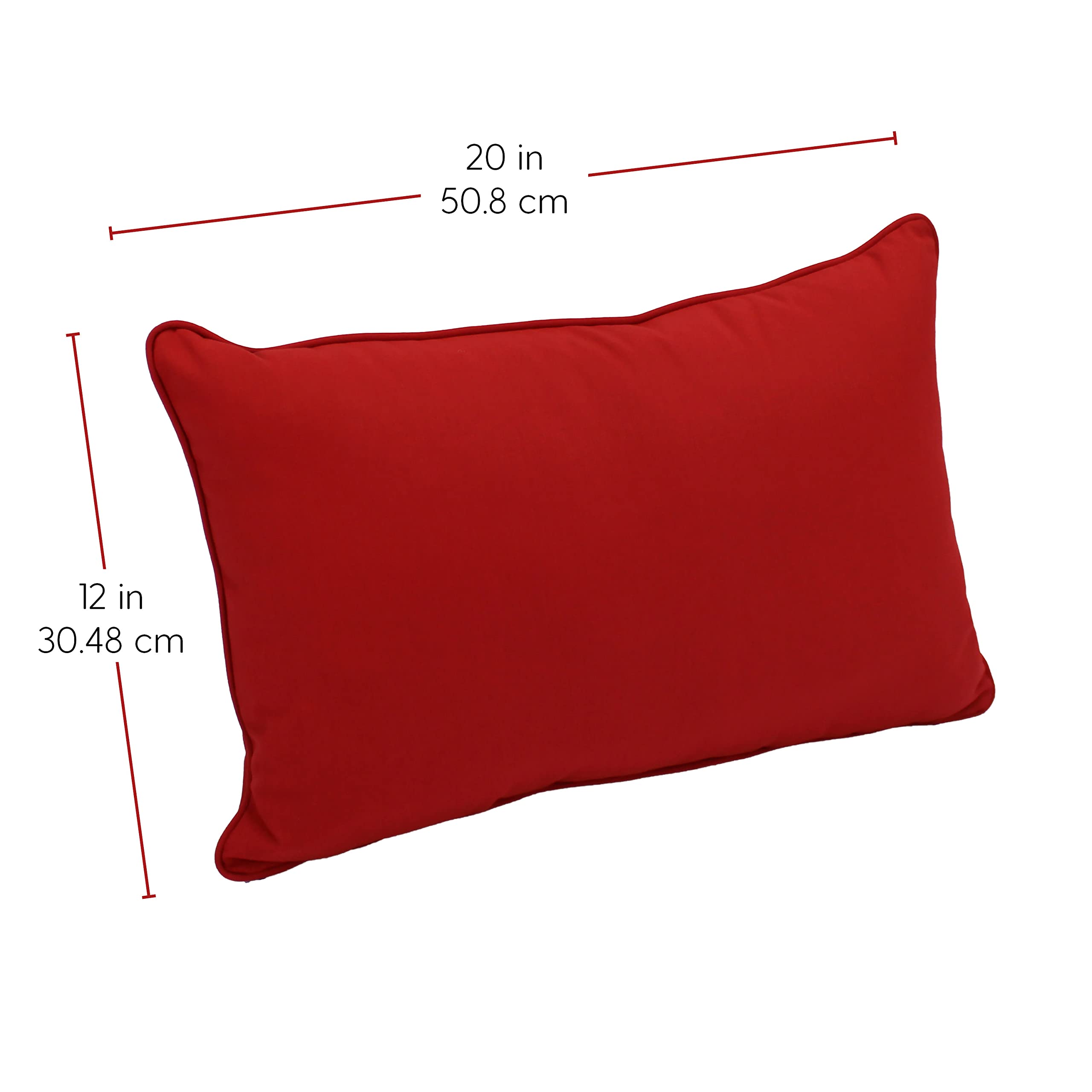 Factory Direct Partners 13812-RD Presidio Pillows 12x20" Solid Lumbar Pillow Set with Piping; Decorative Throw for Indoor/Outdoor Furniture; UV, Fade, Weather-Resistant Olefin Fabric (2-Pack) - Red
