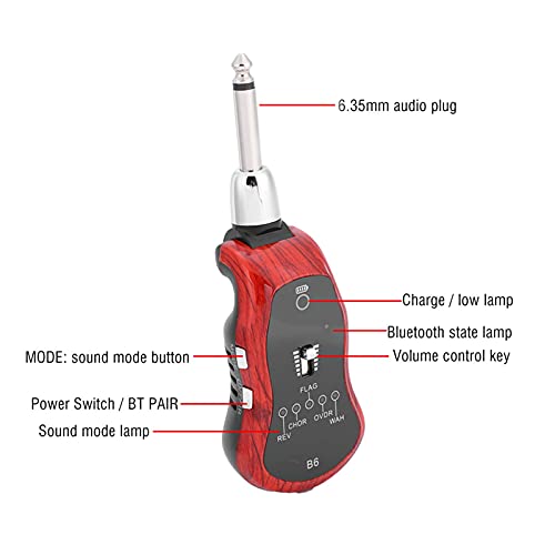 Bnineteenteam Guitar Effector, USB Rechargeable Battery and Guitar Effector, Super Portable Guitar Transmitter Receiver with 5 Sound Modes Accessory Mixer Supplies