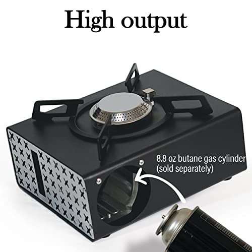 ADDOT Portable Butane Stove - Compact Single Gas Burner for Camping, Backpacking, and Travel - Piezo Electric Ignition - Includes Carrying Case (Black)