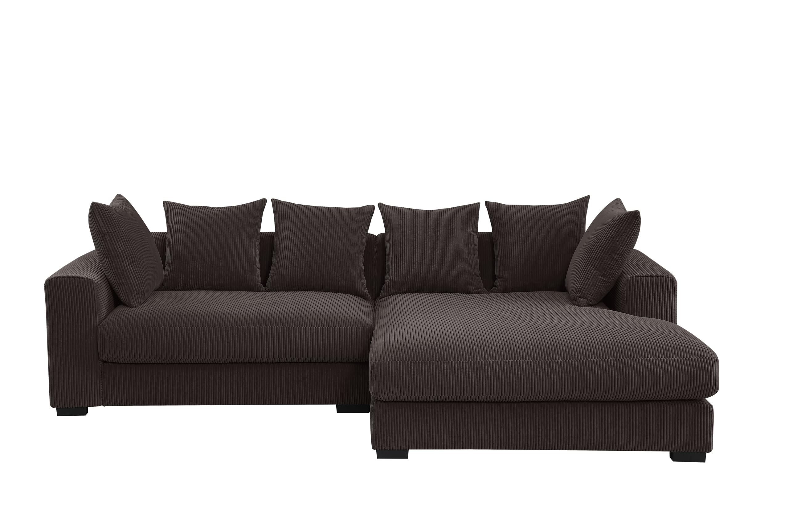 Acosure 110" Modern L-shaped Sectional Sofa with Big Chaise,Upholstered Sleeper Couch W/ 6 Throw Pillows & Generously Armrests,Easy Assembly,Spacious Loveseat for Living Room Apartment Home,Dark Brown