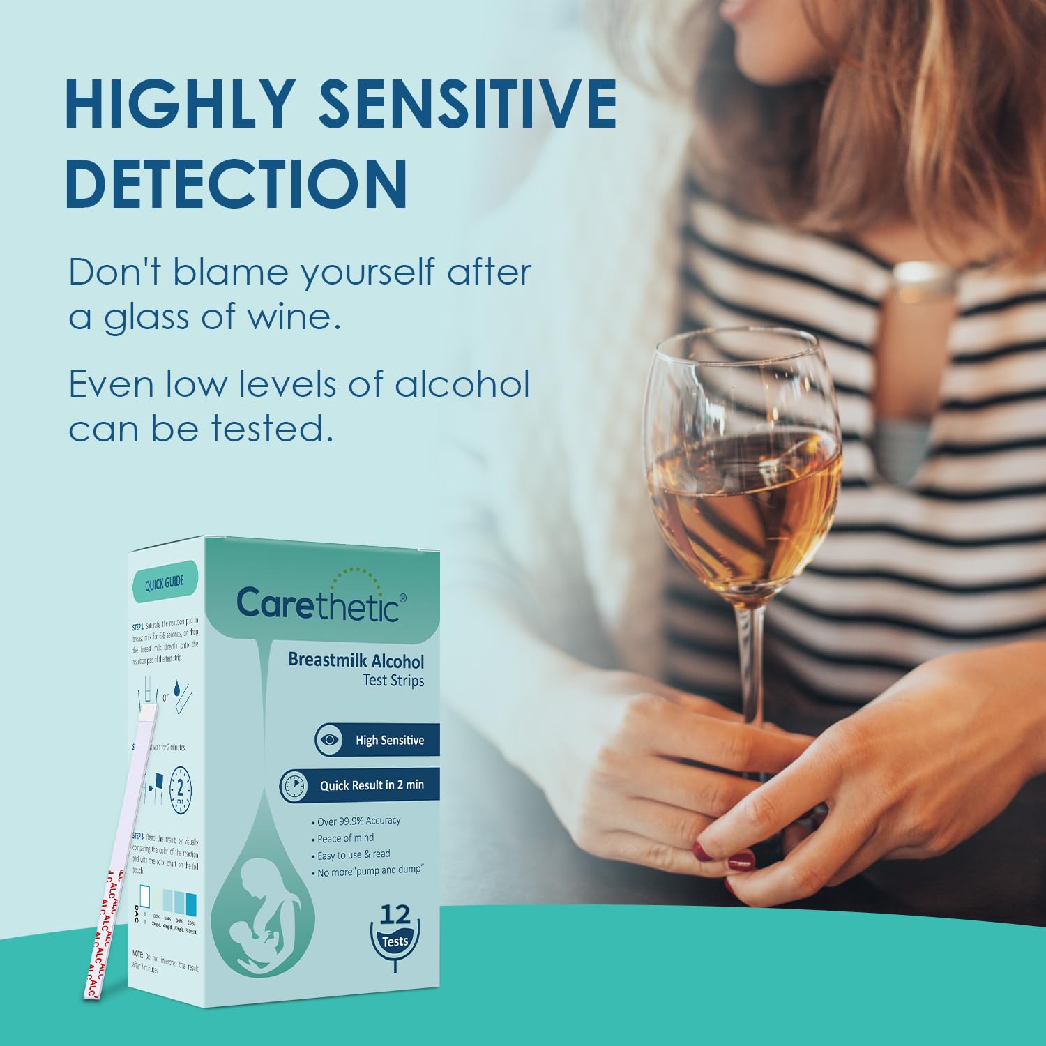Alcohol Detection Strips Breast Milk - Carethetic Highly Sensitive Breastmilk Alcohol Testing Strips, at Home Alcohol Test for Breastfeeding and Lactation Moms - Peace of Mind in 2 min (12 Count)