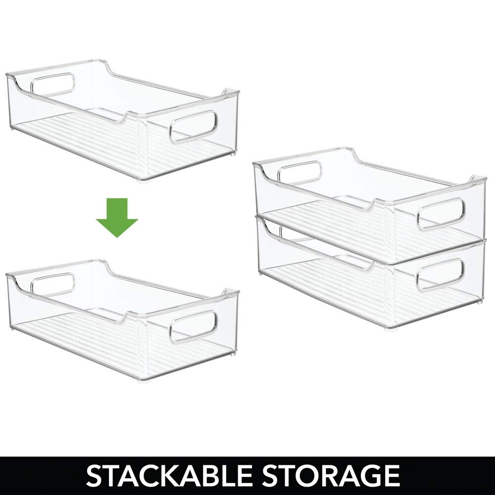 mDesign Wide Plastic Nursery Storage Container Bins with Handles for Organization in Cabinet, Closet or Cubby Shelves - Organizer for Baby Food, Bibs, Formula, and Burp Cloths - 4 Pack - Clear