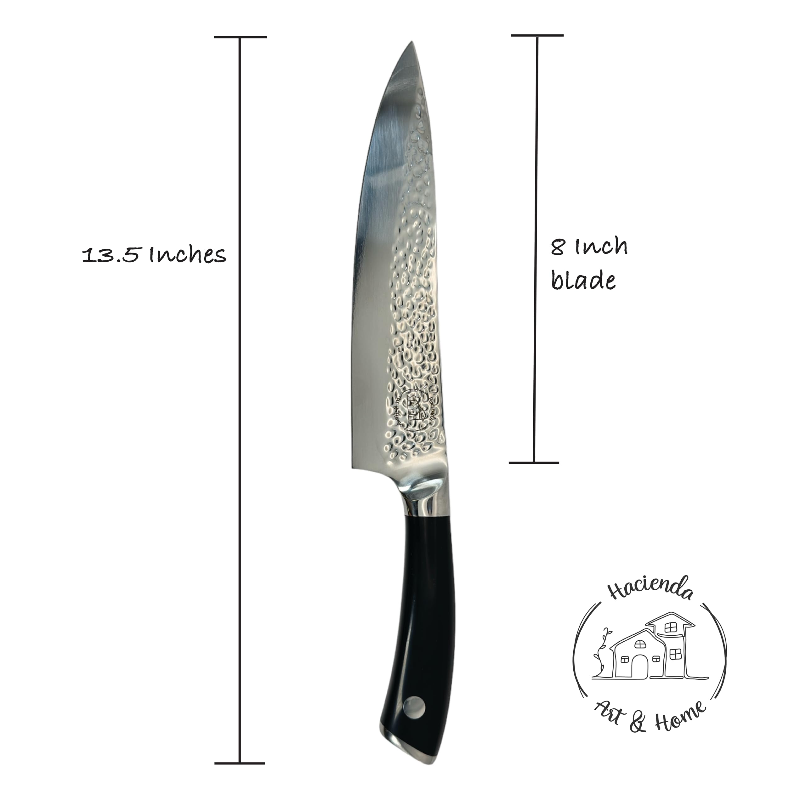 HACIENDA ART & HOME Chef Knife 8 Inch, Hammered Steel, Ultra Sharp Professional High Carbon Stainless Steel Knife for Home & Restaurant, Gift Quality Box β Perfect for Home, Chefs, and Gifts