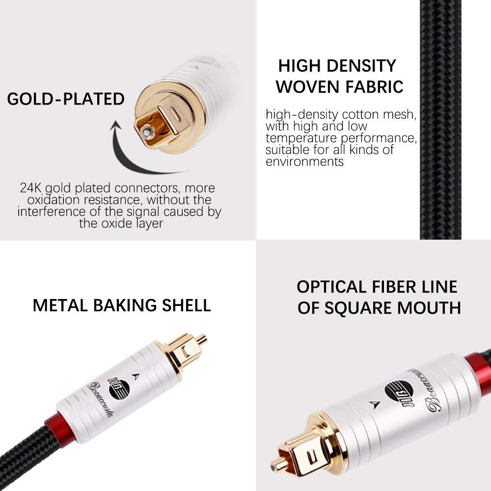 BOAACOUSTIC JIB HiFi Fiber Optical Audio Cable, Toslink Cable Male to Male (S/PDIF) - 6ft/2M