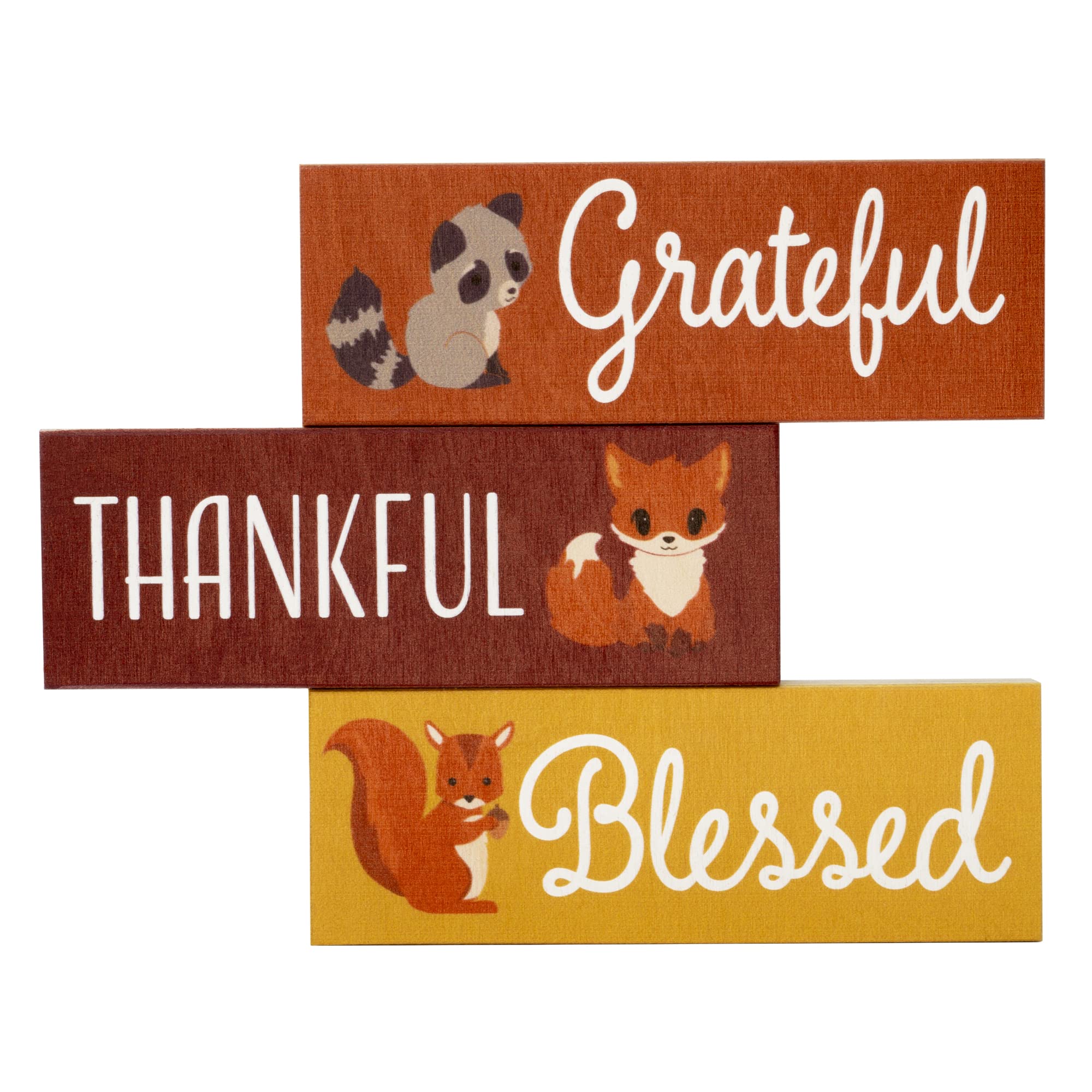 Fall Decorating Grateful Thankful Blessed Wood Block Signs β 3-Piece Fall Decor Set, Thanksgiving & Friendsgiving Decorations, Autumn Tiered Tray Accents