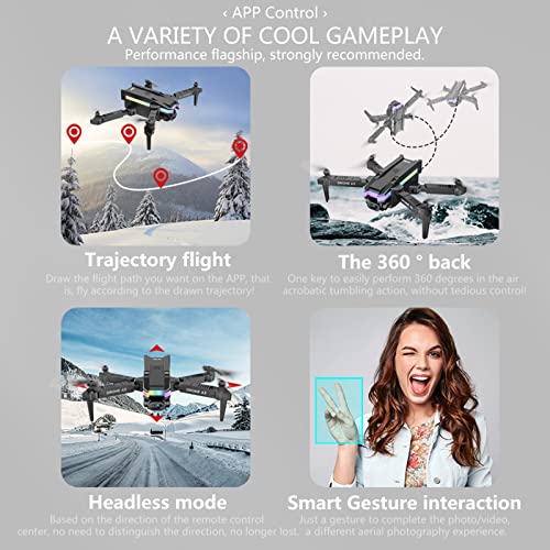 Drone with Dual 4K HD Camera, 2023 Remote Control Quadcopter Foldable Mini Drone Helicopter Toys Gifts for Kids & Adults, Altitude Hold,50X ZOOM,with Battery & Handbag (Black 1 Battery)