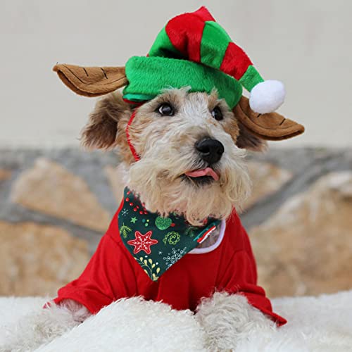 Christmas Dog Bandanas 3 Pack, Elk and Santa Bandana, Reversible Triangle Scarves for Dogs Cats Pets, Premium Durable Fabric, Adjustable Fit