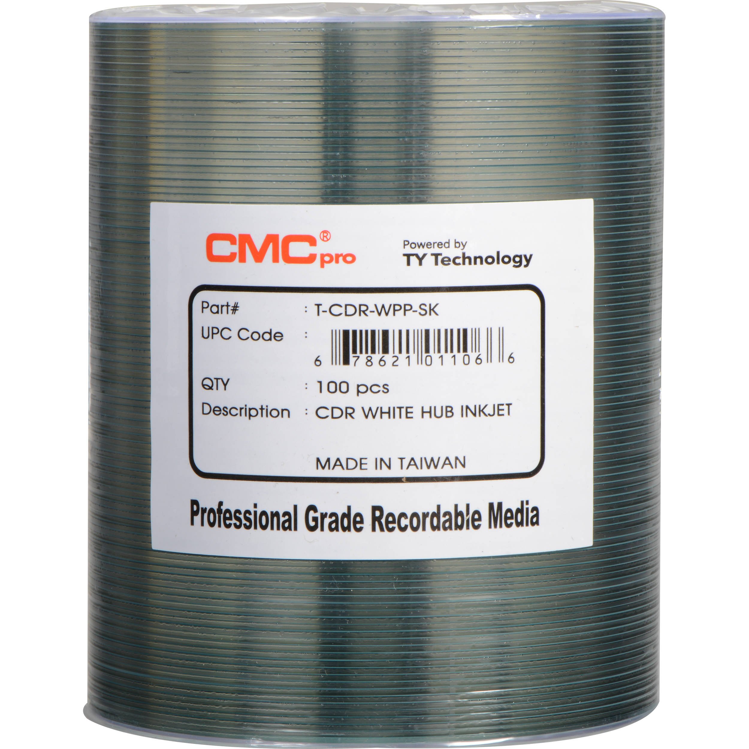 CMC Pro - Powered by TY 48x White Inkjet Hub Printable 80m/700mb CD-R in Tape Wrap - 100pk