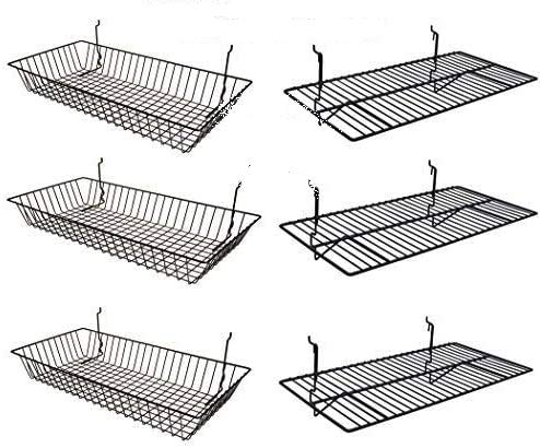 Only Garment Racks Garage Organizer Value Pack with 3 Shelves and 3 Steel Baskets, Designed for Slatwall, Gridwall or Pegboard