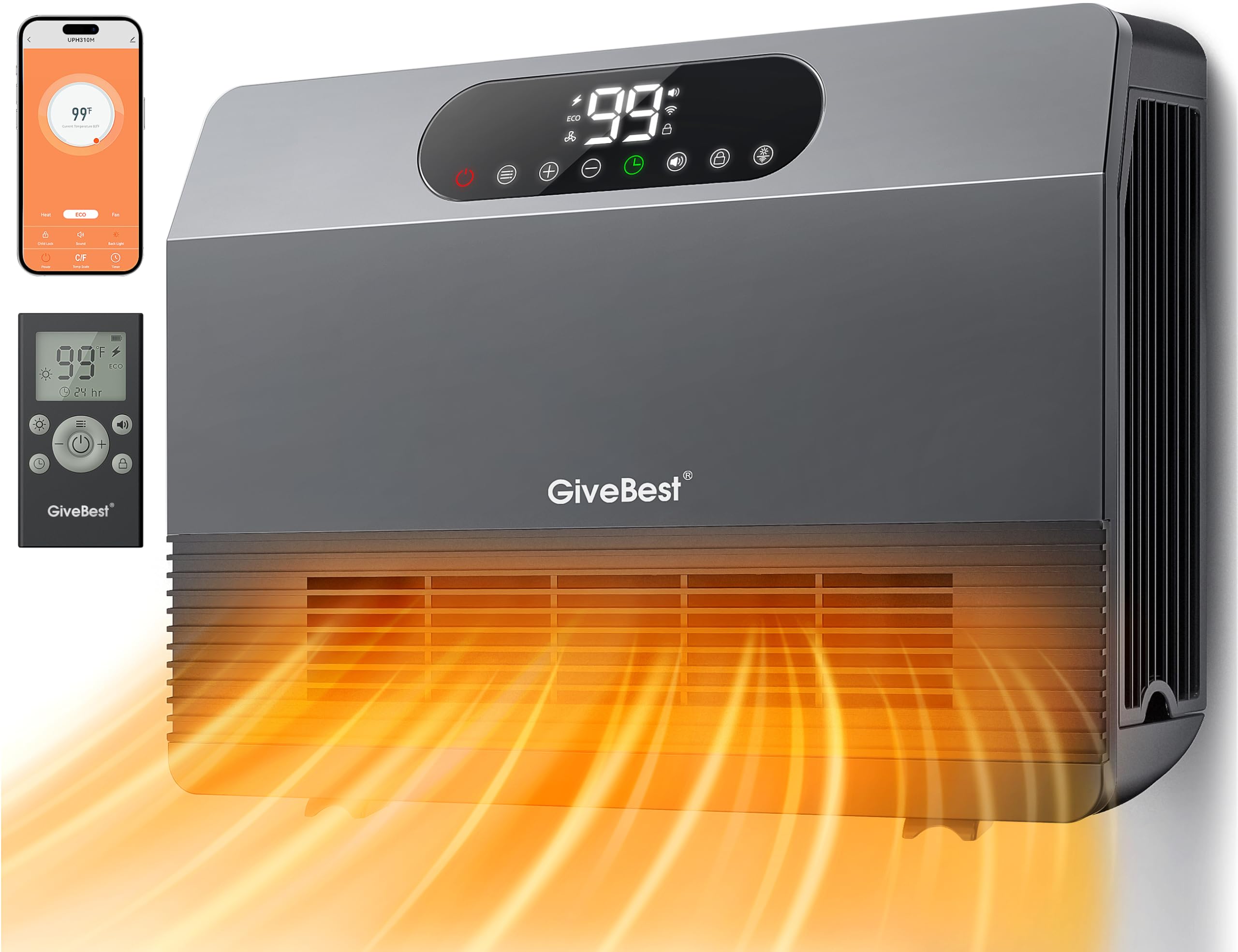 GiveBest Portable Ceramic Space Heater, 2 in 1 Oscillating 1500W/750W Electric Room Heater with Tip Over and Overheat Protection, 200 Square Feet Fast Heating for Indoor Bedroom Office Desk Home