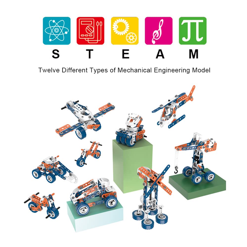 COMIN Educational Toys Building Sets STEM Learning Kit, 12 in 1 Engineering Toys Creative Set 152 Pieces for Boys/Girls/Birthday/Christmas/Holiday Age 5 6 7 8 9+ Years Old
