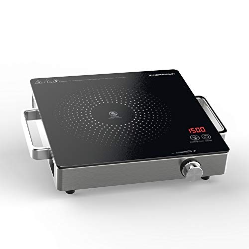Hot Plate Electric Single Burner 1500W Portable Burner for Cooking with Adjustable Temperature & Stay Cool Handles, Non-Slip Rubber Feet, Stainless Steel Easy To Clean, Compatible for All Cookwares (Grey)