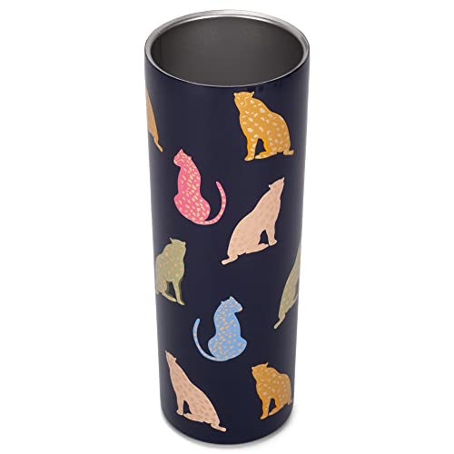 Mary Square Leader of the Pack Leopard Navy 20 ounce Stainless Steel Skinny Tumbler with Straw